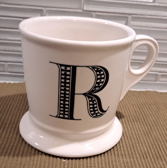 Anthropologie | Dining | Anthropologie Monogram Mug White Black Coffee ...